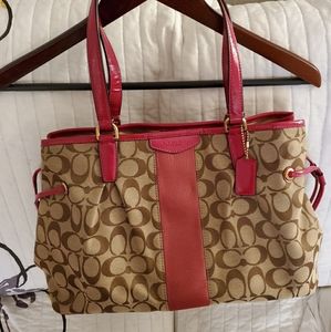 Coach | Bags | Coach Signature Stripe Drawstring Carryall | Poshmark